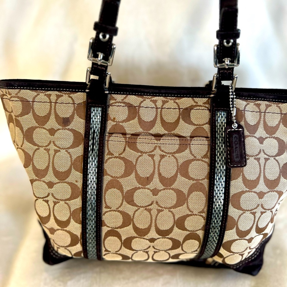 Coach Signature Tote With Sequin Suede Accents - Gem